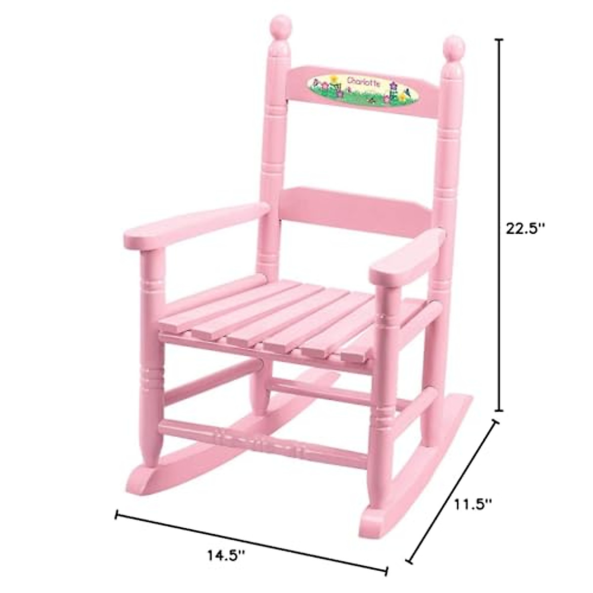 Fox Valley Traders Personalized Childrens Rocking Chair, Features Classic Rocker Design and Hardwood Construction, Pink Finish with Flowers & Buterflies Design