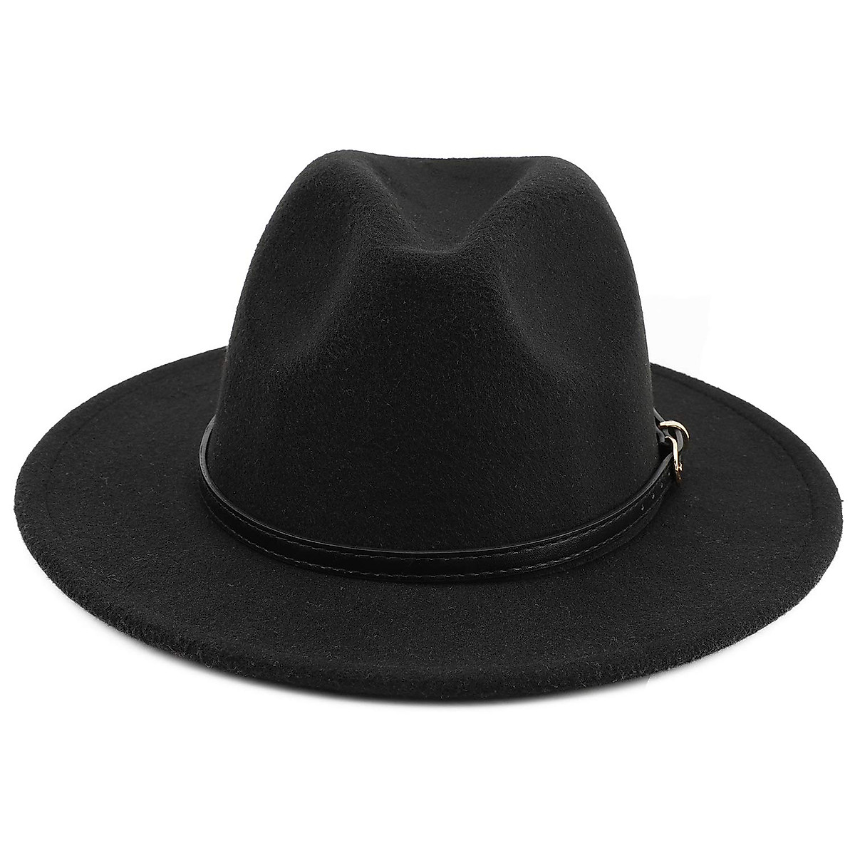 Melesh Wide Brim Unisex Classic Belt Buckle Fedora Hat (b Black)