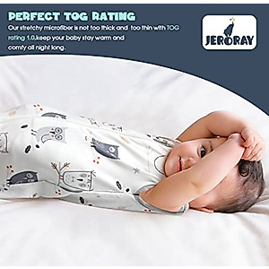 Jeroray Wearable Blanket-Stretchy Sleeping Bag,(0-6 Months) TOG 1.0,2-Pack,2 Way Zipper,Unisex,Owl&Solid Grey,Small
