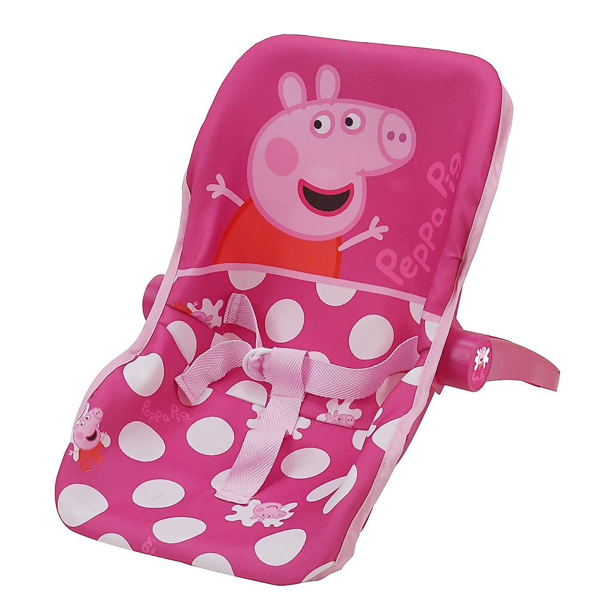 Peppa Pig: Baby Doll Car Seat - Pink & White Dots - Fits Dolls Up to 18" Convertible Into A Feeding Chair, Plastic Shell W/Fabric, Harness Belt, Pretend Play for Kids Ages 3+
