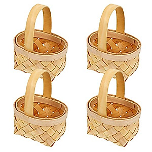 YARNOW Small Wicker Basket with Handle 4pcs Woven Storage Baskets Wedding Flower Girl Basket Rustic Decorative Flower Basket Empty Gift Basket Candy Storage Basket (S) Small Woven Basket with Handle