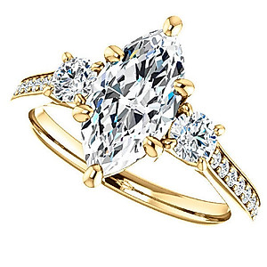 Three-Stone Handmade Engagement Ring 2 CT Marquise Cut Moissanite Solitaire Wedding Ring for Women Propose Gifts Her (14K Solid Yellow Gold)