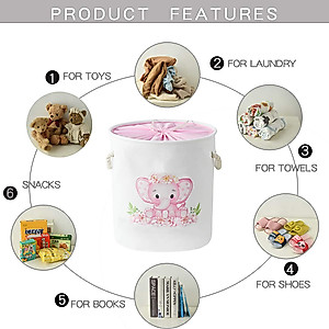 INough Baby Basket Pink Hamper Large Kids Hamper Baby Laundry Hamper for Nursery Girl, Girls Laundry Basket for Kids, Baby Dirty Clothes Basket Collapsible Kids Clothes Hamper for Laundry Kidsroom