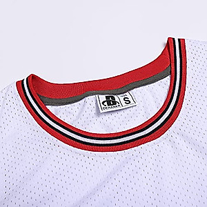 DEHANER Basketball Jersey Shirt for Men Women Mesh Athletic Sports Uniforms Retro Classic Tank Tops,Red Neckline-White Jersey,Men Size X-Large