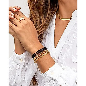 Gold Beaded Bracelets for Women Stackable Gold Bracelets for Women 14K Gold Plated Stretch Bead Ball Bracelet Hypoallergenic Bohemian Bracelets