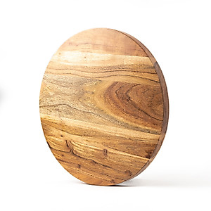 Round Acacia Wood Pedestal Board, Wooden Decorative Display Tray with Feet (16")