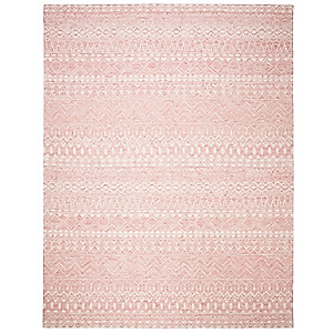SAFAVIEH Micro-Loop Collection Area Rug - 8' x 10', Pink & Ivory, Handmade Moroccan Boho Tribal Wool, Ideal for High Traffic Areas in Living Room, Bedroom (MLP502U)