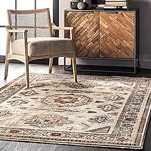 nuLOOM Maison Fading Tribal Medallion Fringe Area Rug, 4' x 5' 7", Beige