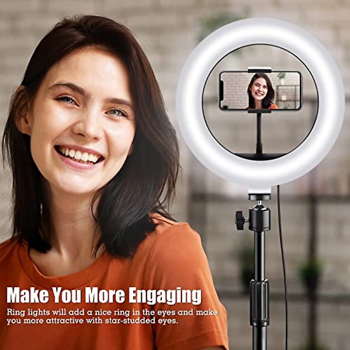 Selfie Ring Light with Stand and Phone Holder, 10'' Dimmable Desktop LED Circle Light for Laptop,Computer, Lighting Kit Gifts for Live Streaming/Laptop Video Conference/Chat/Makeup/YouTube/Tiktok/Vlog