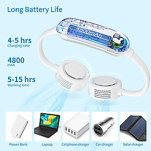 AVWOO Portable Neck Fan Hand Free Personal Hanging Neck Fan with 4800mAh Rechargeable Battery, 3 Speeds Adjustable, 360° Cooling, No Hair Twisting, Perfect for Sports, Travel, and Outdoor