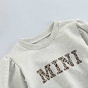 Fall Baby Girl Clothes Newborn Infant Puff Sleeve Sweatshirt Romper Leopard Letter Print Sweater Pullover Top (Gray, 0-6 Months)