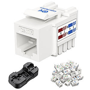 Cable Matters [UL Listed] 25-Pack 10Gbps Cat6 Keystone Jacks, RJ45 Keystone Jack, Ethernet Keystone Jack in White with Keystone Punch-Down Stand for Patch Panel and Wall Plate