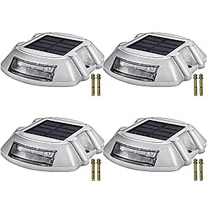 Happybuy Driveway Lights 4-Pack Solar Driveway Lights Bright White with Screw Solar Deck Lights Outdoor Waterproof Wireless Dock Lights 6 LEDs for Path Warning Garden Walkway Sidewalk Steps