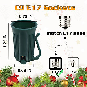 Encoidoz 100FT C9 Light String Christmas Stringer, E17 Light Sockets 12" Spacing, C9 Stringer Set Green Outdoor String Light Strand for Wedding Patio Event Lighting Decor, Green Wire