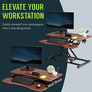TechOrbits Standing Desk Converter - 32 Inch Adjustable Sit to Stand Up Desk Workstation, MDF Wood, Ergonomic Desk Riser with Keyboard Tray, Desktop Riser for Home Office Computer Laptop, White 32"
