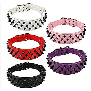 Benala 2" Black Leather Dog Collars Cool Spiked Studded Pet Dog Collar for Medium Large Dogs Pitbulls Mastiff Bully