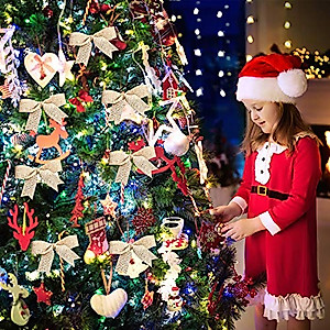 24 Pieces Burlap Bows Decorative Christmas Bows Knot Ornament Bows Small Linen Handmade Wreath Bow for Christmas Tree Decoration Festival Holiday Party Package Supplies, 3 Inch