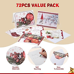 JOYIN 72 Piece Holiday Christmas Greeting Cards with 6 Artistic Greeting Designs & Envelopes 6.25” x 4.6" for Winter Christmas Season, present Giving, Xmas Gifts Cards. (Red Foil Collection)