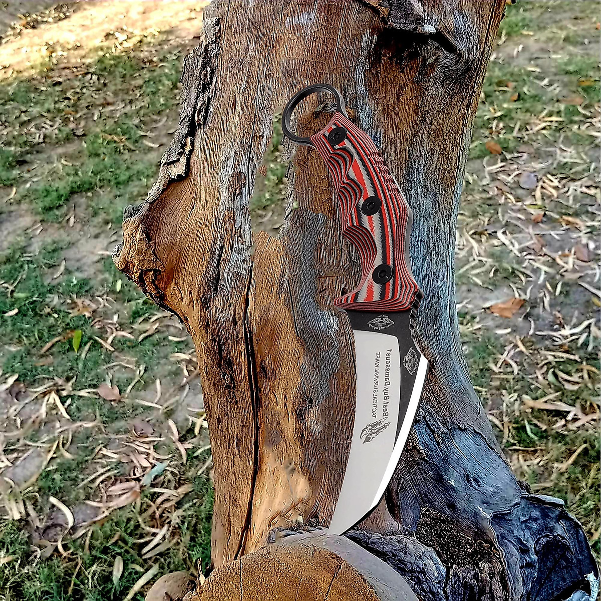 Best.Buy.Damascus1 Hunting knife Survial Red G10 Fixed Blade Knife with Kydex Sheath Prime Qulity