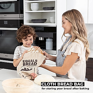 10 Inch Bread Proofing Basket Set with Stainless Steel Accessories, EQUALS BREAD Banneton Bread Proofing Basket, Whisk, Lame, Scraper, Cutter, Sifter, Liner, Bag and Stencil, Bread Baking Kit