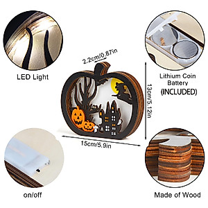 FOIMAS Halloween Wooden Table Sign,Light Up Pumpkin Table Centerpiece Topper for Halloween Table Top Party Decoration Supply（UPGRATED)