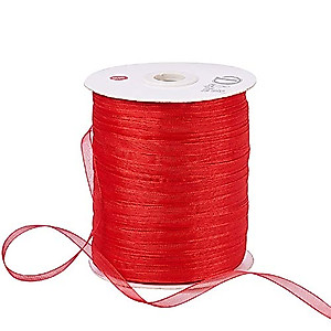 Pandahall 500Yards Sheer Lithe Organza Ribbon 1/4 Inch Wide Transparent Chiffon Ribbon for Wrapping Wedding DIY Decoration (Red)