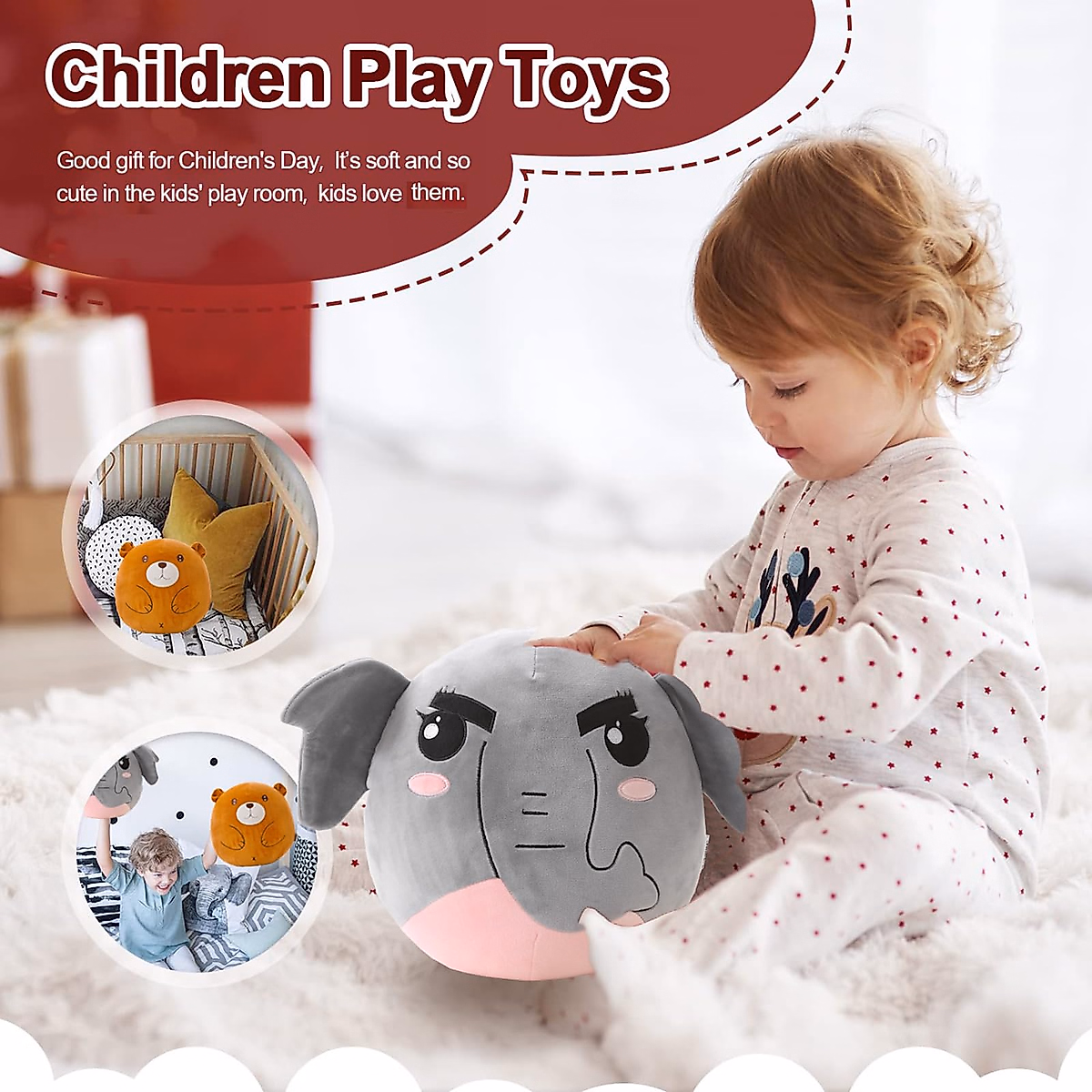 Jemsia Stuffed Elephant Animal Squishy Plush Toy for Kids,Plushie Elephant Animal Shaped Lumbar Back Cushion 12in Boys Girls Gift for Christmas Birthday Valentine's Day