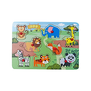 Peg Puzzle Set of 4 (32 pcs), Wooden Knob Puzzles for Toddlers Ages 1-3, Farm Zoo，Forest Animals, Pets, Sea Ocean Animals, Preschool Educational Cognitive Gifts