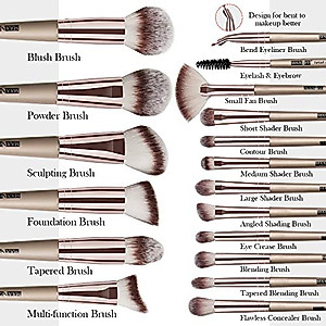 Makeup Brushes, 18 Pcs Professional Premium Synthetic Make Up Brushes, Foundation Powder Concealers Eye Shadows Makeup Brush Set (Champagne Gold)