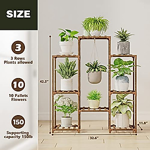 Bamworld Hanging Plant Stand Indoor Large Plant Shelf Outdoor Plant Rack Wooden Tiered Plant Holder for Multiple Plants for Window Garden Balcony Patio Living Room