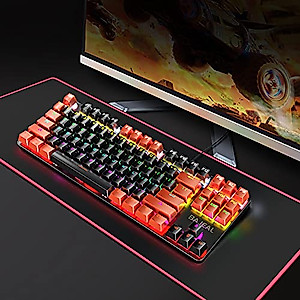 BAJEAL Wired Mechanical Keyboard RGB Backlit Teclado Hot Swappable with Blue Switches for Gaming PC Compact 87 Keys 80% (Black and Orange)