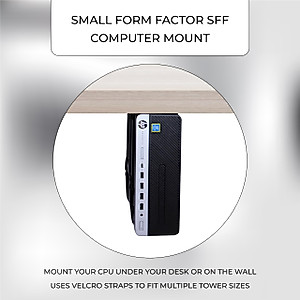 HumanCentric SFF Under Desk PC Mount and PC Wall Mount Bracket for Small Form Factor Desktop Tower, UPS Wall Mount Bracket, CPU Holder Under Desk Mount, Adjustable Computer Mount with Straps