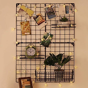 NEX Wall Grid Panel with Grid Baskets, Wire Wall Grid, Photo Picture Display, Memo Board, Wall DIY Decor Storage Organizer, 32.68'' x 23.82''