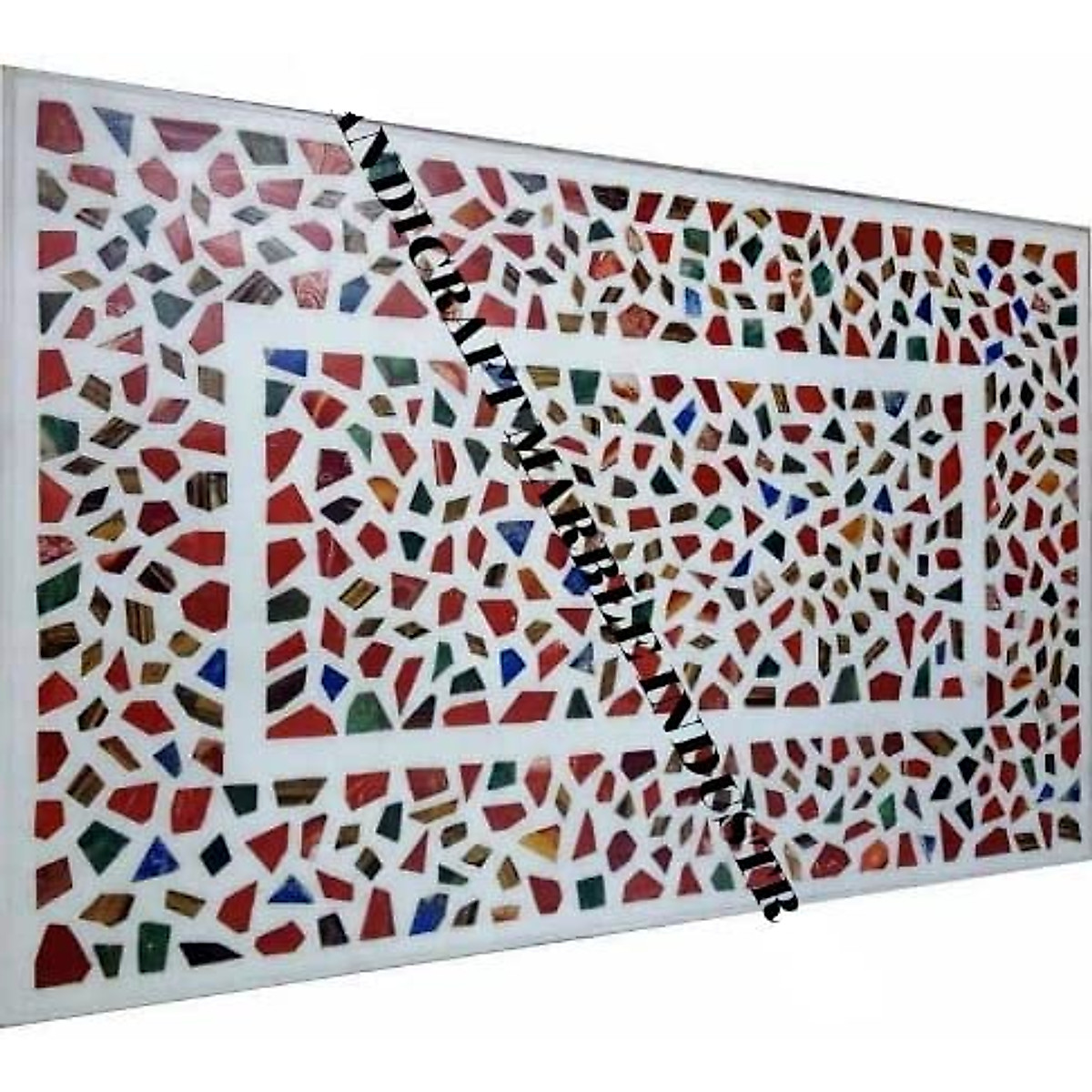 48" x 24" Inch White Marble Dining Table/Coffee Table Italian Pietra Dura Design Outdoor Indoor Table, Office Table, Conference Table