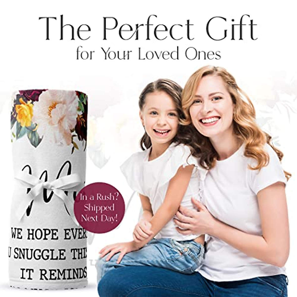 Personalized Mom Throw Blanket from Son or Daughter, Elegant Floral Pattern with Custom Name, Soft and Plush, Mother’s Day, Anniversary, Holiday, Christmas, or Birthday Gift, (Fleece 50x60)