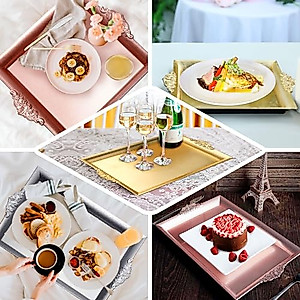 Efavormart 2 PCS - Gold 14" x 10" Rectangle Decorative Plastic Serving Trays with Embossed Rims for Wedding Birthday Party