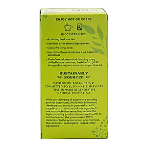 Worldwide Botanicals Organic Lemon Balm Tea - 50% more herbs with 2.25g per tea bag - 100% Pure Lemon Balm Leaves, Kosher, 25 tea bags
