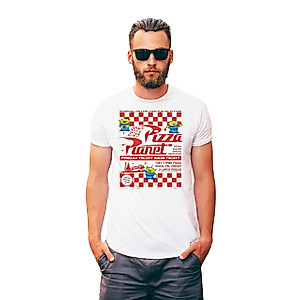 Disney Pixar Toy Story Pizza Planet Take Out Flyer Disneyland World Tee Funny Humor Men's Graphic T-Shirt(XL, White)