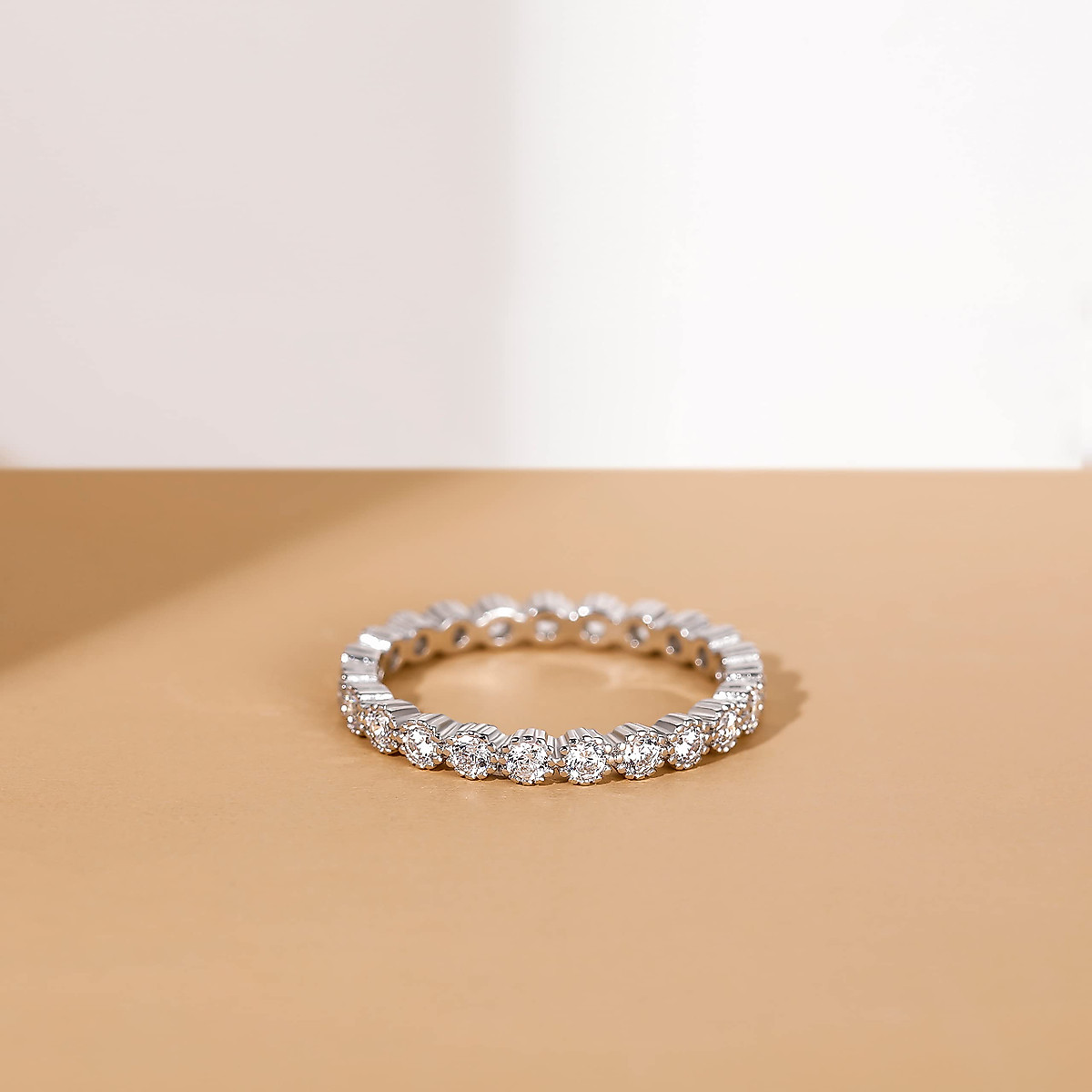 EAMTI 925 Sterling Silver Wedding Bands for Women Cubic Zirconia Full Eternity Stackable Band Ring Size 7