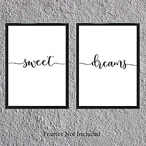 Sweet Dreams Art Print - Wall Decor Pictures Above Bed, Great Bedroom and Nursery Decor, Minimalist Wall Art Gift, Set of 2 11x14 Unframed Typography Art Print Poster