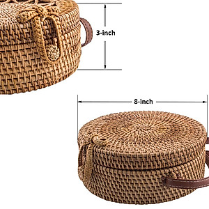 LYCSIX66 Handmade Round Rattan Bag Boho Summer Straw Bag Women Crossbody Purse