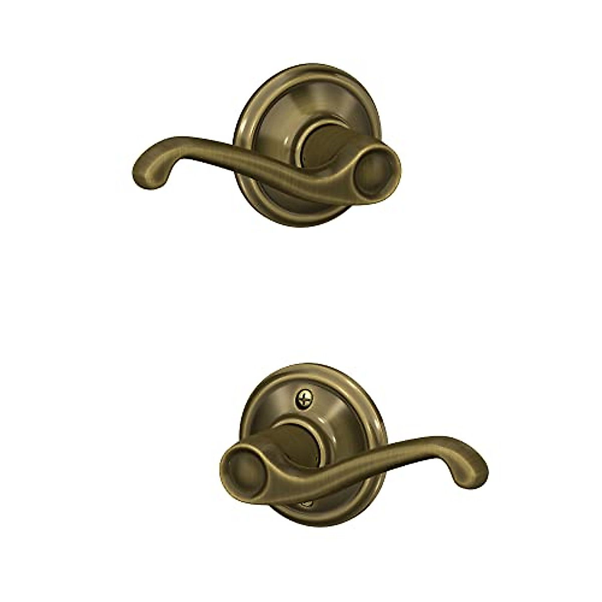Schlage F10 FLA 609 Flair Door Lever, Hall & Closet Passage Lock, Antique Brass
