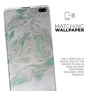 DesignSkinz Mint Marble & Digital Gold Foil V10 Protective Vinyl Decal Wrap Skin Cover Compatible with The Samsung Galaxy S20 (Screen Trim & Back Glass Skin)