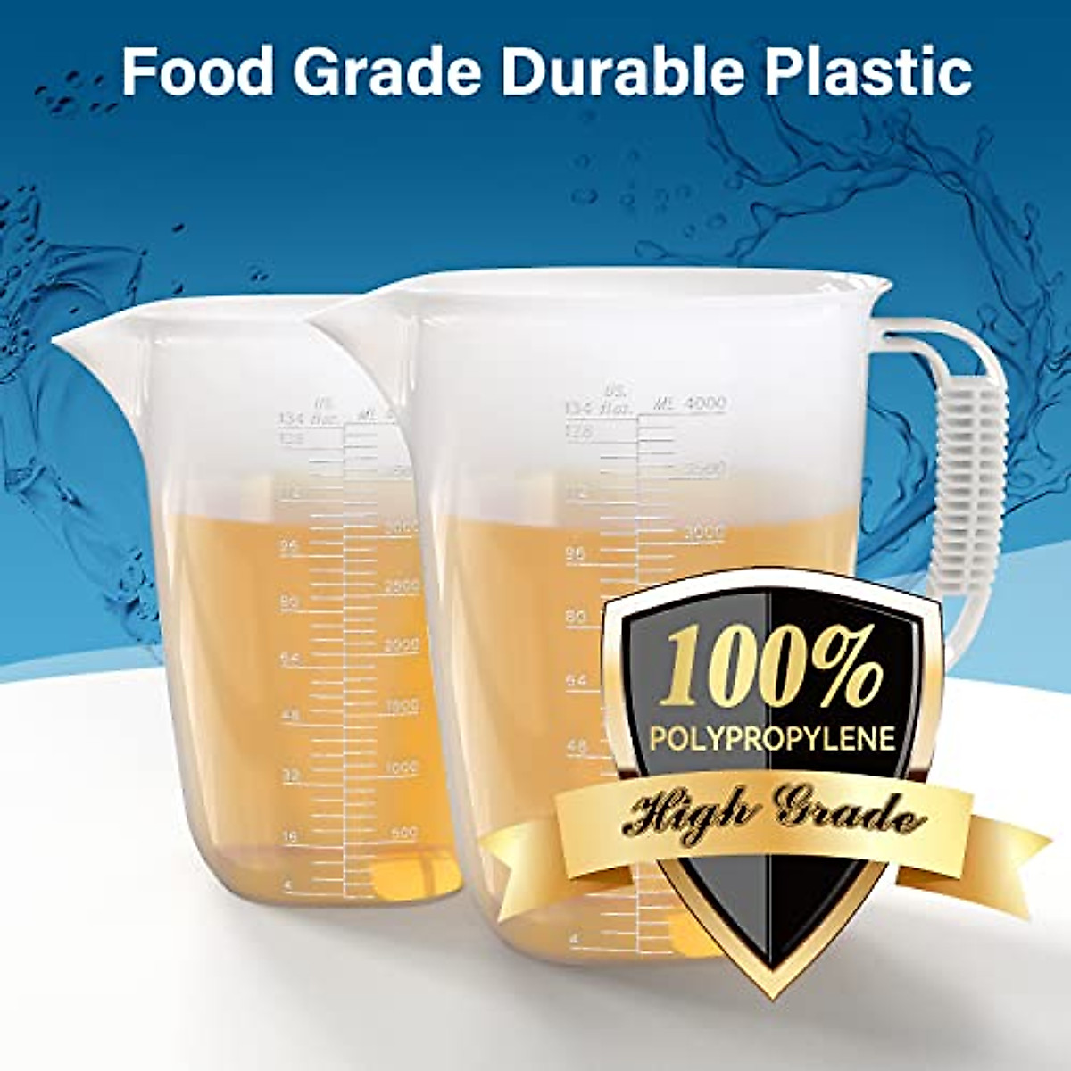 Luvan 1 Gallon Measuring Pitcher, 134oz Extra Large Plastic Measuring Pitcher-Conversion Chart, Heat Resistant 1 Gallon Measuring Container with Handle for Motor Oil, Chemicals, Pool, Lawn and Cook