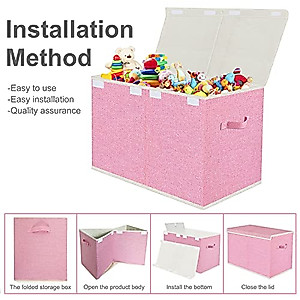 VERONLY Large Toy Box for Girls,Toy Chest for Kids -Collapsible Toy Storage Organizer with Lid Toy Bin Storage Organizer for Nursery, Playroom, Bedroom, Closet, Living Room, Kindergarten (Pink)