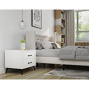 Youmumeub Nightstand with 2 Drawers White Besides Table for Bedroom Modern End Table for Bedroom Sofa Small Caninet with Solid Metal Legs