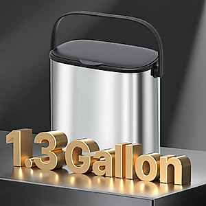 MoNiBloom 1.3-Gallon Small Hanging Trash Can for Kitchen Bathroom Bedroom Living Room Home Office Dorm Fingerprint-Proof Garbage Bin Removable Lid Brushed Stainless Steel 5-Liter