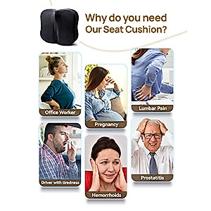 Travel Ease Memory Foam Orthopedic Coccyx Seat Cushion, Seat Cushion for Lower Back Pain and Sciatica Tailbone Pain Relief – Fit for Office Chair, Car Seat, Wheelchair (Black)