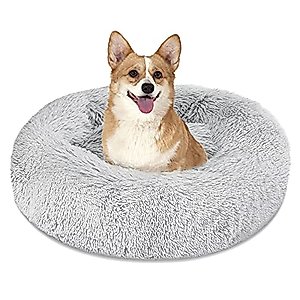 Calming Dog Bed Cat Bed, Washable Round Dog Bed - 23/30/36 inches Anti-Slip Faux Fur Donut Cuddler Cat Bed for Small Medium Large Dogs - Fits up to 25/45/100 lbs - Waterproof Bottom