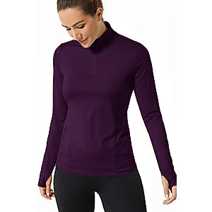 Womens Quarter Zip Pullover Athletic Long Sleeve(Plum,M)